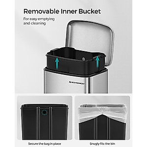 SONGMICS Trash Can, 8 Gallon (30L) Trash Bin with Lid and Inner Bucket, Stainless Steel Garbage Can, Soft Close, Silver ULTB01L