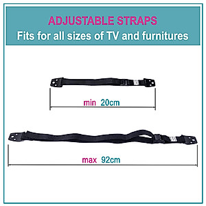 Furniture Anchors for Baby Proofing, Anti-tip TV Straps Safety, All Metal Parts, 4 Pack - Black