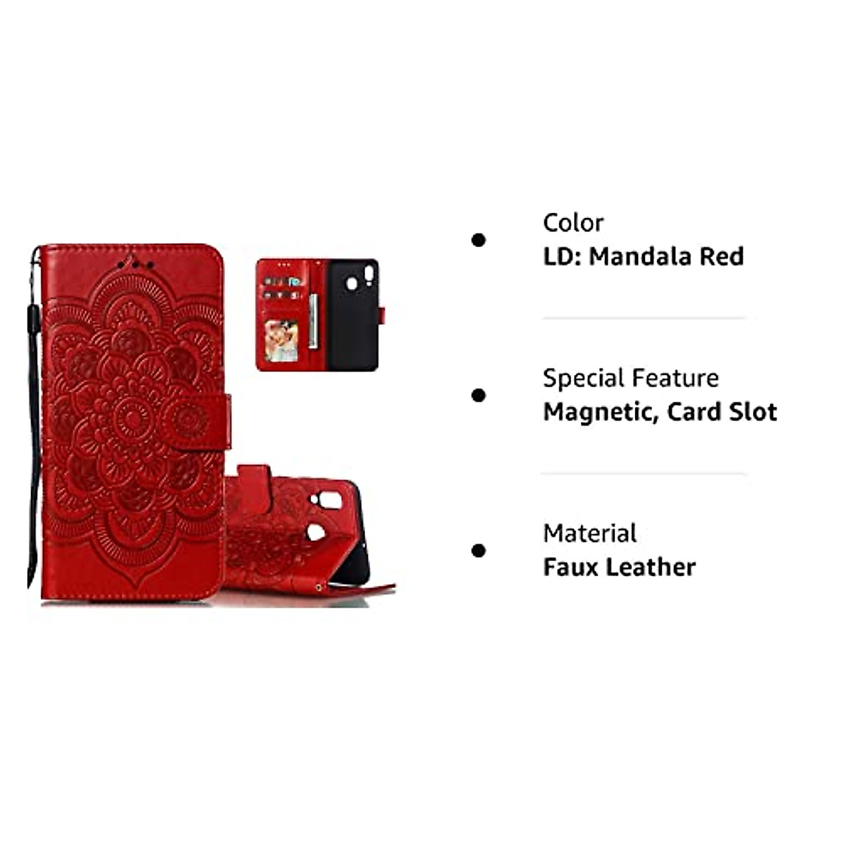 LEECOCO for Samsung A20 Case Mandala Embossing Luxury PU Leather Flip Notebook Wallet Bookstyle Magnetic Stand Card Slot Folio Bumper Protection Cover for Samsung Galaxy A20 / A30 Mandala Red LD