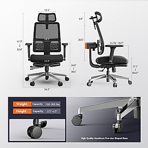 Newtral Ergonomic Chair with Footrest - High Back Desk Chair with Ultra Adaptive Lumbar Support & Auto-Following Headrest, 4D Armrest, Adjustable Seat Depth & Height, Home Office