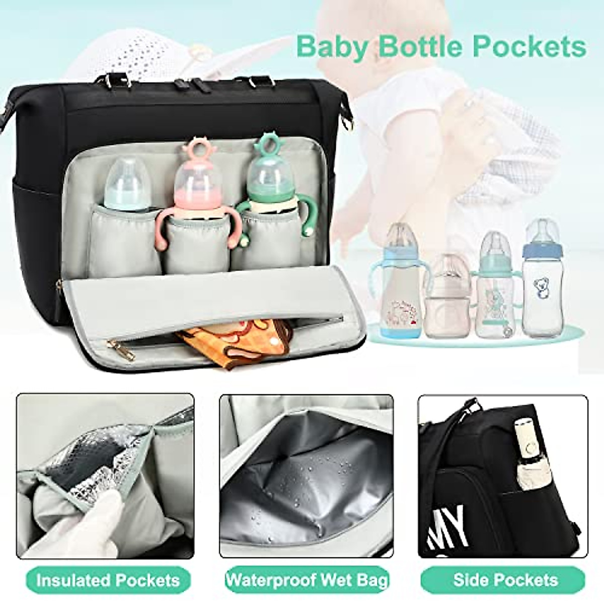 LORADI Convertible Diaper Bag Tote, Water-Resistant Diaper Backpack, 14 Pockets Hospital Bag