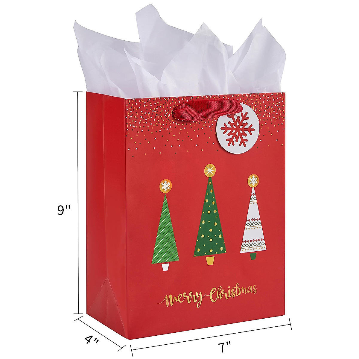 SUNCOLOR 6 Pack 9" Small Christmas Gift Bags With Tissue paper