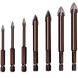 YRJHF 5/7PCS Efficient Universal Drilling Tool, Titanium Combination Drill Tap Bits Set, Triangle Drill Bit, Glass, Tile and Concrete Drill Bit, Multifunctional Cross Alloy Drill Bit Tip Tools (7PCS)