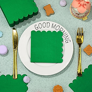 100 Pcs Scalloped Cocktail Napkins Thick Paper Napkins Disposable Party Napkins Beverage Napkins for Wedding Dinner Birthday Supplies, 5 x 5 Inches (Green)