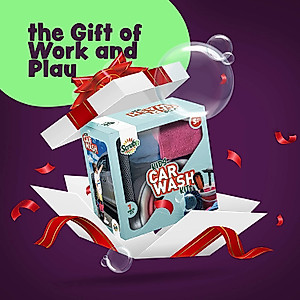 Kids Car Wash Activity Kit – 7 Kid-Sized Carwash Accessories Gifts for Boys & Girls Ages 5 6 7 8-10 - Outdoor Fun Toys – Set Includes Bucket, Squeegee, Microfiber Mitt, Wheel Brush, 3 Cleaning Cloths