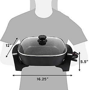 12-inch Electric Skillet with Lid, Non-Stick Surface, Adjustable Temperature Control, Ideal for Cooking and Serving, Black