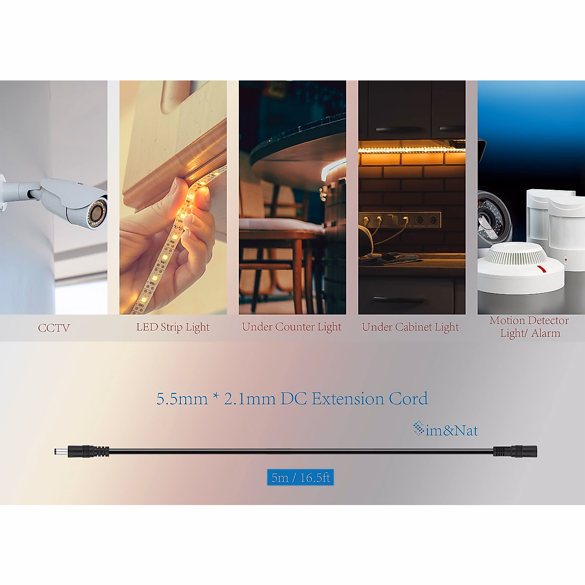 SIM&NAT 20AWG 16.5 Feet 2.1mm x 5.5mm Male to Female DC Extension Wire Power Jack Adapter Barrel Plug Cable, Extension Wire for CCTV Security Camera, DVR,HDVD, LED Strip Light, Low Voltage Application