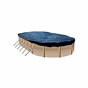 Swimline Heavy Duty 18 by 33 Foot Oval Laminated Plastic Woven with Thick Polyethylene Stitching Winter Pool Cover for Above Ground Pools, Blue