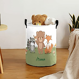 Woodland Animals Personalized Laundry Hamper Basket with Handle for Clothes Waterproof , Custom Collapsible Drawstring Basket Storage Foldable for Bathroom Toy