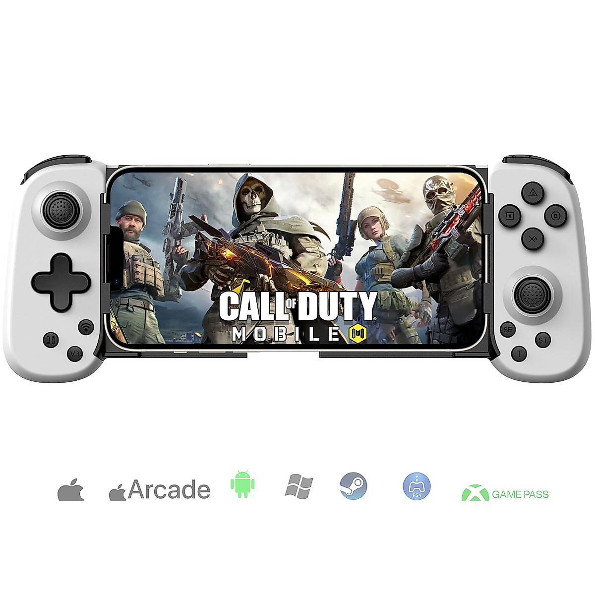 Wireless Controller for iPhone/Android/PC/iPad/Tablet/Appl Arcade MFi Games/Switch/PS4, Support Streaming on PS5/Xbox/PC Console, Cloud Gaming Gamepad Joystick - Turbo/6-Axis Gyro/Dual Motors - White