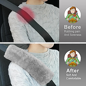 JUSTTOP Car Sheepskin seat Belt Cover pad, 2-Pack Seatbelt Cushion for A More Comfortable Driving,Seatbelt Covers Shoulder Strap Covers Harness Pad for Car Interior Accessories(Grey)