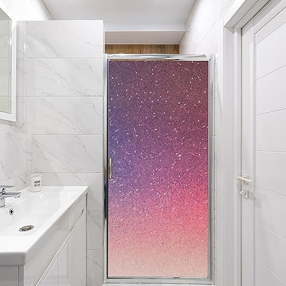 IOACIY Privacy Window Film Frosted Glass Sticker for Home Office Static Anti-UV Window Paper Decorative Window Covering for Bathroom (Universe Outer Space Starry Sky Red Blue-235, 17.7" x 23.6")
