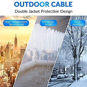 Cat6 Outdoor Ethernet Cable 100ft, Heavy Duty Double Jackets Internet Cord, Waterproof, Direct Burial, (from 25FT to 500 FT) Support PoE Cat6 Cat5e Cat5 Network, Cat 6 RJ45 Patch Cable with 25 Ties