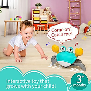 Deejoy Green Crawling Crab Toys with Light Up, Interactive Musical Toy with Automatically Avoid Obstacles, USB Rechargeable, Fun Moving Toy for Babies, Toddlers and Kids