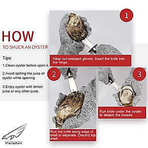 WENDOM Oyster Shucking Knife and Gloves Set Oyster Knife Shucker 4pcs Opener with Cut Resistant Gloves Level 5 Protection Seafood Tools Kit Black