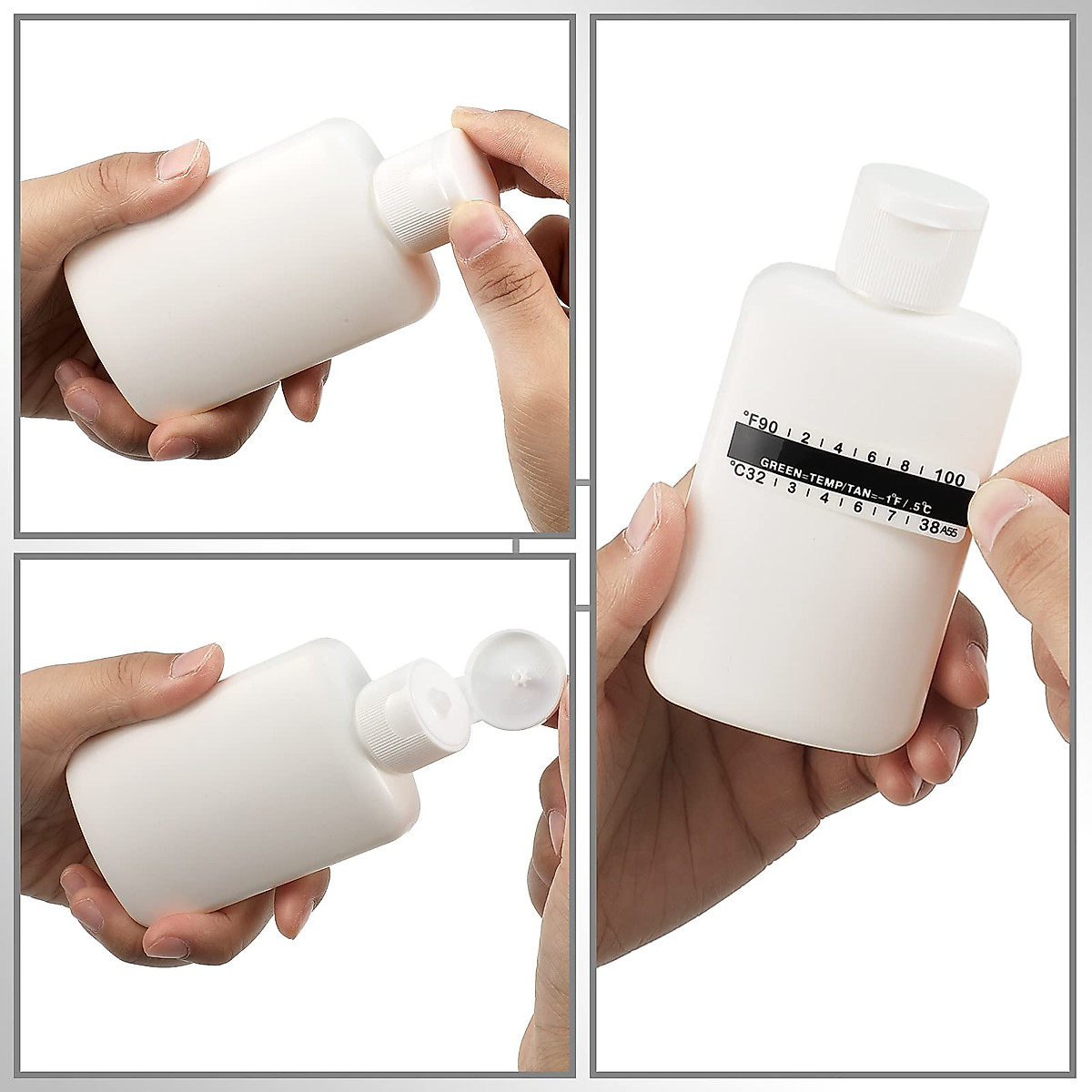 12 Pieces Urine Test Complete Kit Include Empty Bottles with Temperature Test Strip Urine Test Strip Portable Travel Bottle Adhesive Thermometer Strip for Urine Testing (Novel Style)