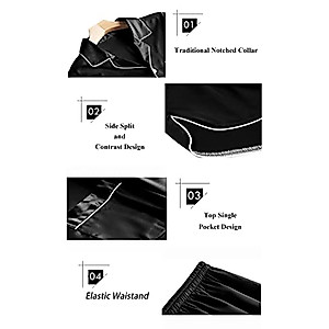 SWOMOG Womens Silk Satin Pajama Set Short Sleeve Pjs Set 2 Piece Button Down Sleepwear Lounge Sets Loungewear A-black