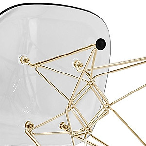 LeisureMod Carey Modern Eiffel Base Molded Side Dining Chair with Gold Base, Set of 2 (Clear)