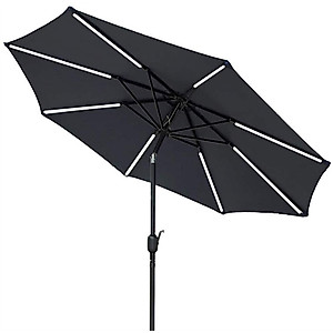 Outdoor Garden Parasols 2.7M Garden Parasol Umbrella 360-Degree LED Market Patio Umbrella with 8 LED Solar Lights Outdoor Patio Beach Sun Shade,Without Parasol Base