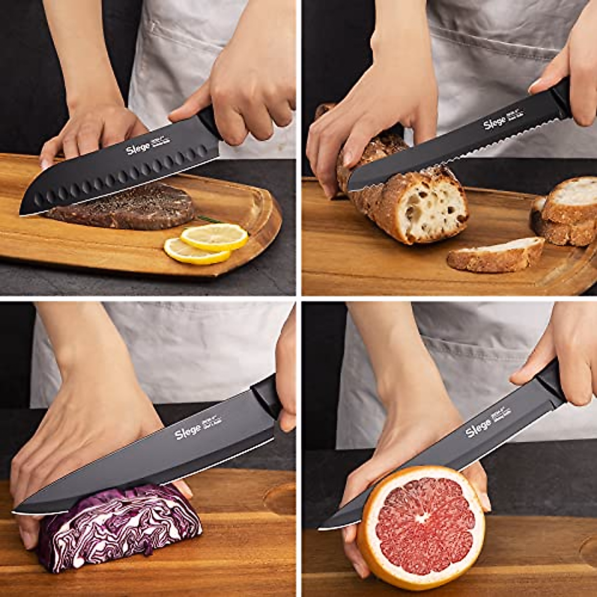 Knife Set, 16 Piece Kitchen Knives Set with Block, High Carbon Stainless Steel for Anti-rusting Knife Block Sets, Acrylic Stand for Black Chef Knife Steak Knives with Peeler Scissors,Dishwasher Safe