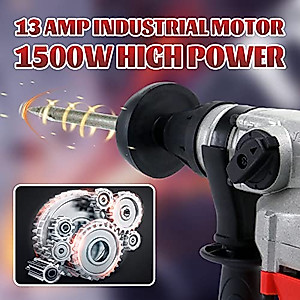 1-1/4 Inch SDS-Plus 13 Amp Heavy Duty Rotary Hammer Drill 3 Functions with Vibration Control Including Grease, Chisels and Drill Bits with Case, Gloves and Carrying Case