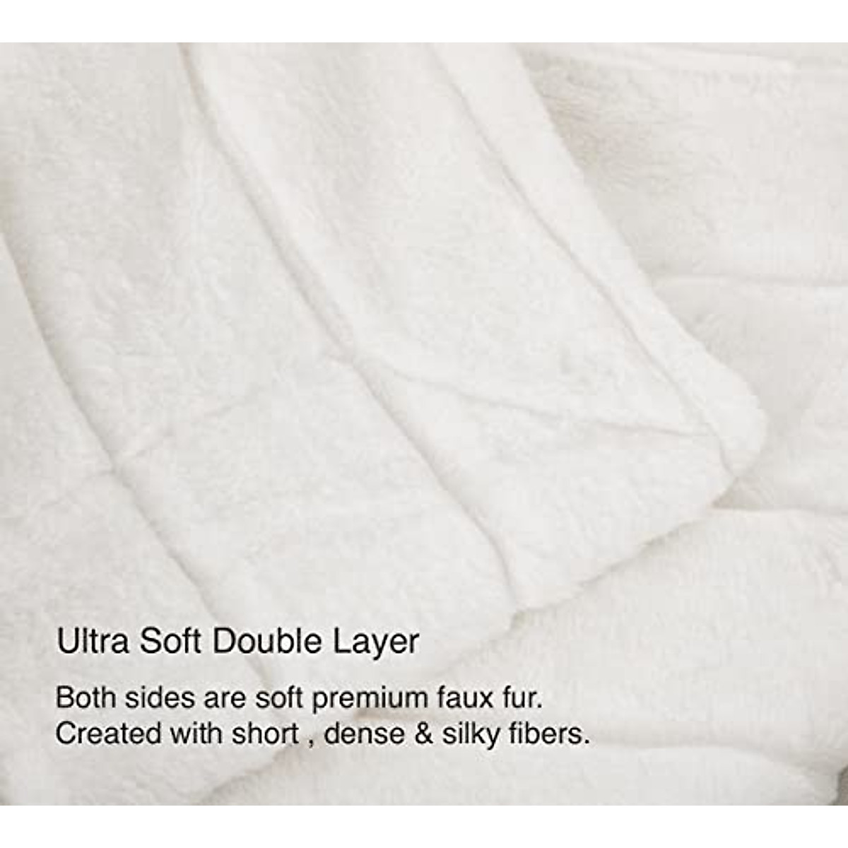 Ultra Soft Reversible Faux Fur Throw, Fluffy Blanket for Winter Sofa Couch, Cuddly & Warm(50"x 60", White)