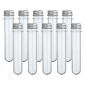PATIKIL 45ml Test Tubes, 20pcs 5.51x0.98" Plastic Clear Round Bottom Test Tube Containers with Caps for Bead Party Candy Bath Salt Storage Scientific Experiment Plant Propagation, Silver
