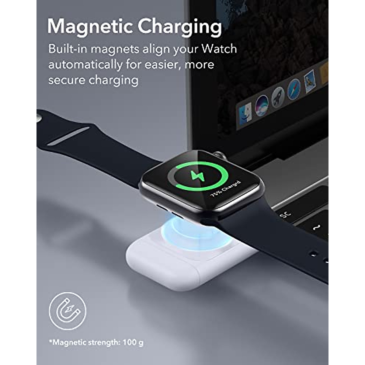 ESR Portable Charger for Apple Watch, Certified Made for Apple Watch, Small and Portable, Magnetic Cover, Fast Magnetic USB-C Charging for Apple Watch Ultra, Series 8/7/6/5/4/3/2/1, and SE