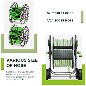 YESTAR Garden Hose Reel Cart Portable Hose Cart Hold 130 FT Hose Of 5/8 IN Heavy Duty Powder-coated Metal Water Hose Holder with Wheels For Outside Yard Lawn