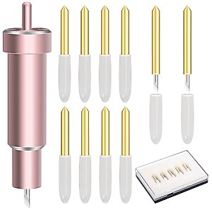 1+10P Premium Fine Point Blade with Housing, Luxiv Fine Point Blade for Cricut Explore Air 1/2/3, 10P Replacement Blade for Cricut Maker, Maker 3 with Housing for Cutting Film, Vinyl, Sticker (Gold)