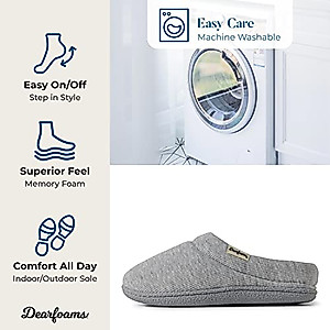 Dearfoams Women's Lacey Machine Washable Memory Foam Comfort Easy on/Off Clog Slipper, Light Heather Grey, Large