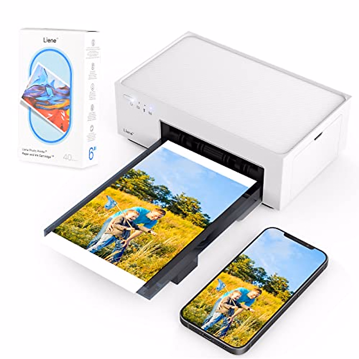 Liene 4x6'' Instant Photo Printer (Battery Edition) Bundle, 60-sheet, 2 Ink-Cartridge, Wireless Photo Printer for iPhone, Smartphone, Android, Computer, Dye Sublimation, Photo Printer for Travel, Home