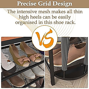 Bonzy Home Shoe Rack For Entryway, 5-Tier Shoe Shelves with Umbrella Holder and Fabric Pockets, Metal Mesh, Flat & Slant Adjustable Free Standing Shoe Racks for 21 Pairs