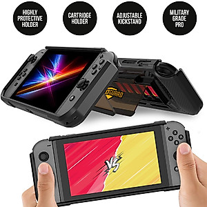 RevoGuard Slim Heavy Duty Switch Case [Stores 5 Games] Compact Multi Angle Holder Play Stand for Nintendo Switch