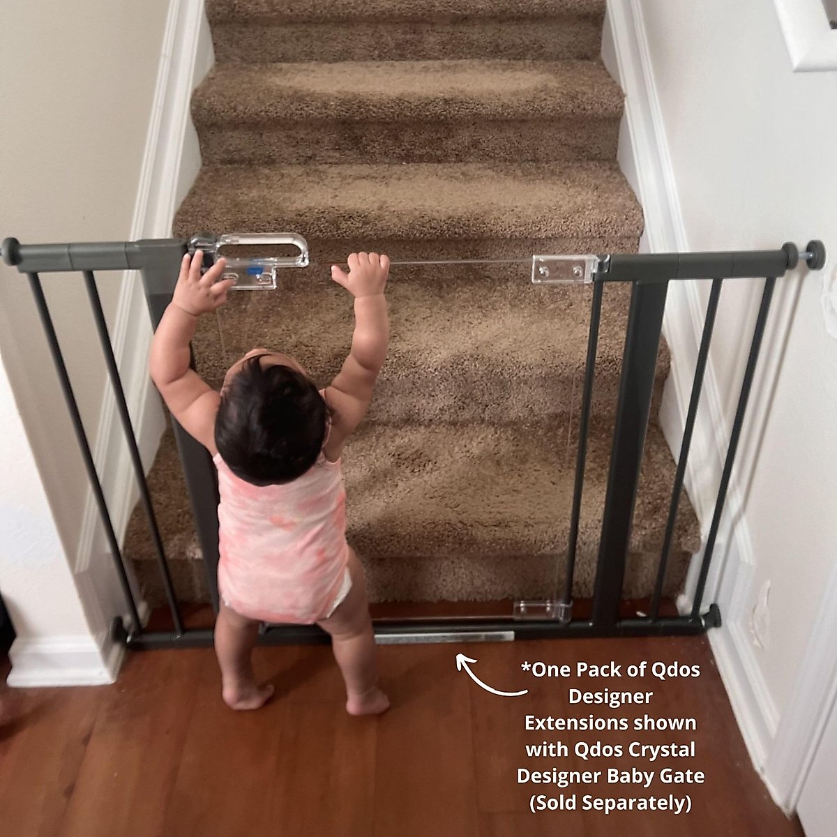 Qdos Safety Designer Gate Extensions for Crystal and Spectrum Pressure Mount Baby Gates | Slate | Allows for use in wider door openings - Each Extension adds 2.75" to the gate - Includes 2 Extensions