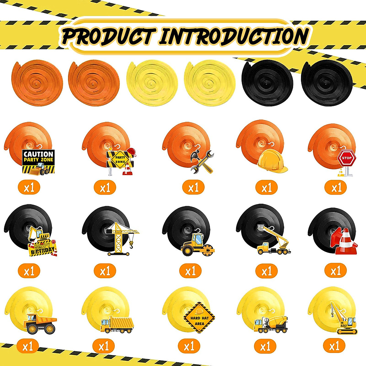 36Pcs Construction Hanging Swirl Party Decor,15 Set Construction Birthday Party Swirls Foil Wall Ceiling Streamers Decor for Kids Boys Baby Shower Construction Zone Car Truck Theme Party Supplies