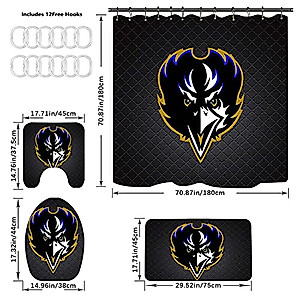 Deerno 4 Pcs Shower Curtain Set with Toilet Lid Cover Mat Non-Slip Rug Bath Mat and Waterproof Shower Curtains with Hooks American Sports Football Bathroom Decoration Machine Washable