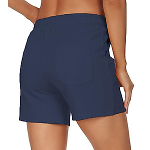 Tandisk Women's Bermuda Shorts Athletic Active Yoga Lounge Workout Gym Jogger Running Shorts with Deep Pockets Navy Blue XS