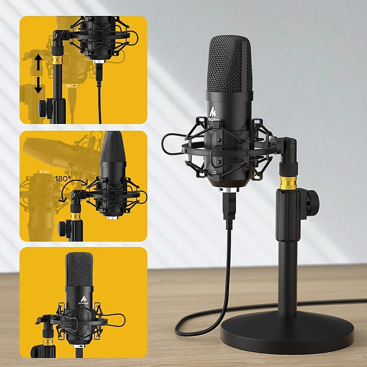 MAONO AU-A04T USB Microphone with AU-MH601 Studio Monitor Headphones Bundle Streaming Podcasting Pack Plug and Play for Computer, YouTube, Music