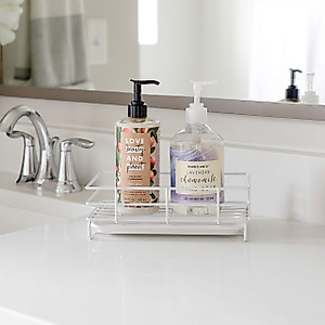 Handy Home Concepts Kitchen Sink Sponge Soap Holder for Countertop Large White Kitchen Soap Tray Sink Organizer