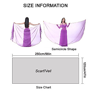 SHOWYOU 98.43" x 47.24" Lightweight Semicircle Chiffon Veil Belly Dance Scarf Blue Veil Scarf Shawls Trimed Gold Sequence (BLUE)