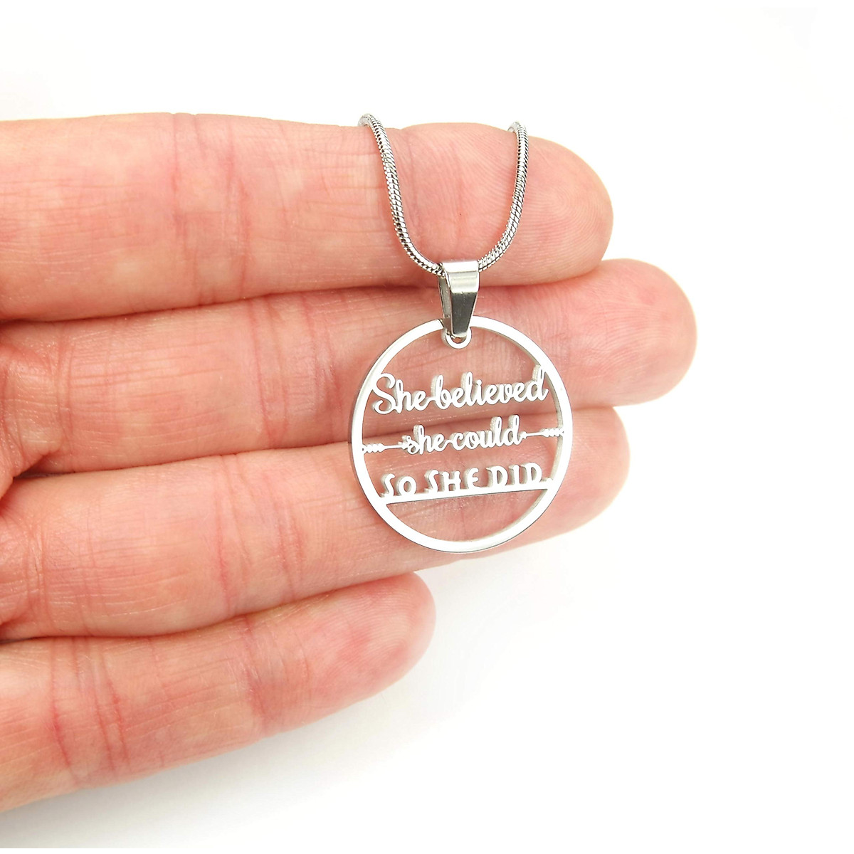 Ann Claridge She Believed She Could So She Did Necklace, 20" Chain, Pure 304 Stainless Steel, Motivation Jewlery Encouragement Gift