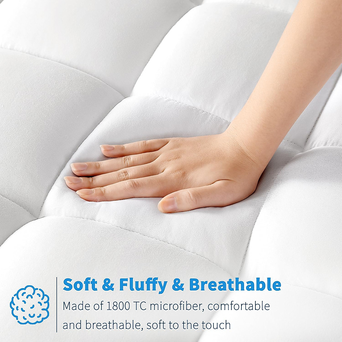 Shilucheng King Size Mattress Pad Cover,Pillow Top Mattress Pad for Back Pain,Bed Pad Overfilled with Down Alternative,8-21" Deep Pocket (White, King)