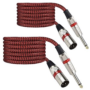 10FT Unbalanced 1/4 inches TS Male to XLR Male Mono Cable, Luterra Quarter Inch to 3pin XLRm Audio Cord, OFC Shield, Nylon Braided, for Mixer/Keyboard/Electronic Drum, 2Pack, KRUS-TS-XLRM-3MX2