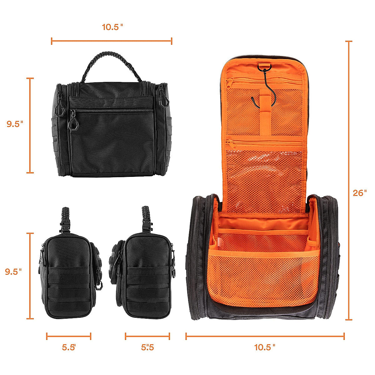 Fitdom Tactical Hanging Toiletry Bag Dopp Kit For Men & Women. Perfect For Travel & Storage for Cosmetic, Clipper, Toothbrush, Shower, Shaving & Grooming Care. Best Overnight Toiletries Organizer Case