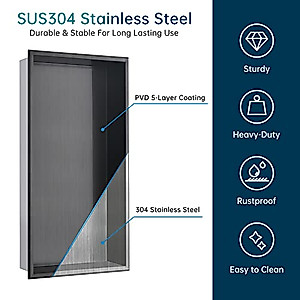 BLYLUND Shower Niche Stainless Steel 12" x 24" NO Tile Needed,Gunmetal Black Wall-inserted Niche Recessed, Recessed Shower Shelf Modern and Elegant Soap Niche for Bathroom