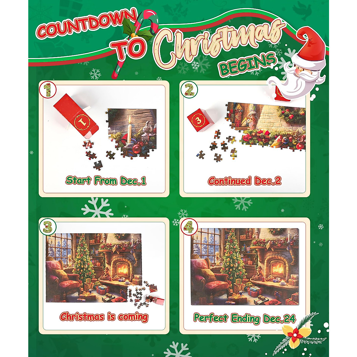 Protado Advent Calendar 2023 Christmas Jigsaw Puzzle, 24 Days Surprise Christmas Countdown Calendars for 6+ Kids and Adults, 1000 Pieces Puzzle Great Stocking Stuffer Xmas Presents Home Decor 27.5*19.7in