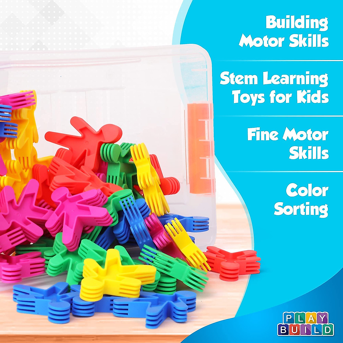 Play Build Building Toys, 50 Piece Connecting Toy Figures for Preschool & Kindergarten Classrooms, Kids STEM Learning Toy, for Boys & Girls Ages 3+