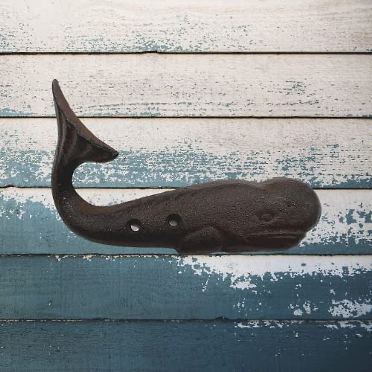 Needzo Cast Iron Nautical Whale Towel Hook Holder, Wall Mounted Hooks for Hanging Towels, Coats, and More, Rustic Coastal Bathroom Decor for Beach Houses, 5.5 Inches