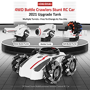 CXJ 3 Head RC Car,Rc Tank Car Shooting Water Bullets Remote Control Car, Kids 4WD Battle Stunt Car, Blow Bubble, Shoot Foam Darts, 360°Rotating, LEDs, Music, Toy Gifts for 6-15 Years Old Boys Girls